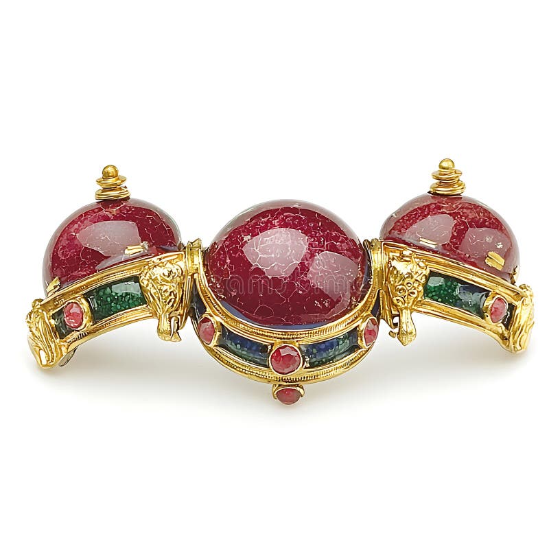 A Gold and Red Brooch with Three Red Balls Stock Image - Image of ...