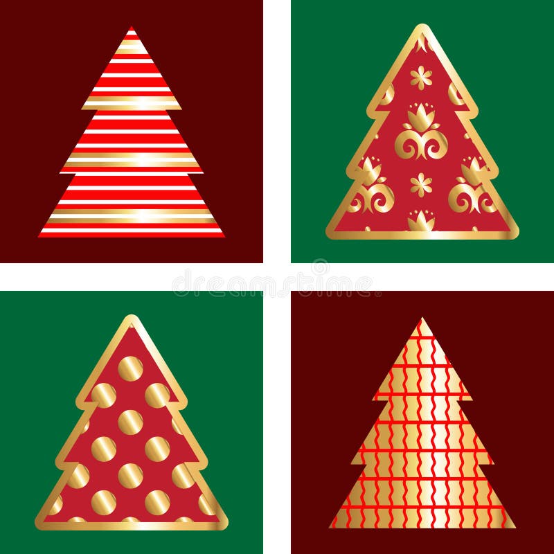 Gold and Red Christmas Tree Icon Set Stock Vector - Illustration of ...