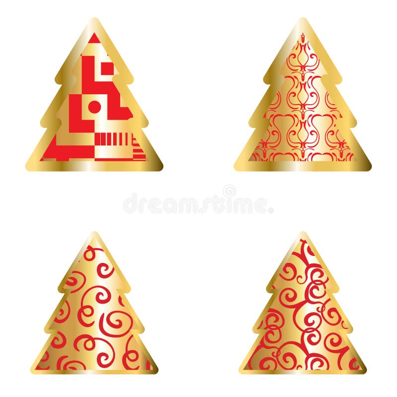 Gold and Red Christmas Tree Icon Set Stock Vector - Illustration of ...