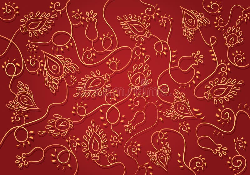 Gold on Red Floral Pattern, Vector Stock Vector - Illustration of ...