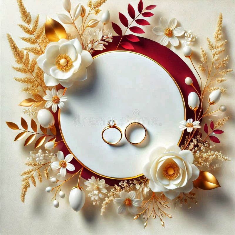 A Gold and Red Flowery Border with a White Circle in the Middle Stock ...