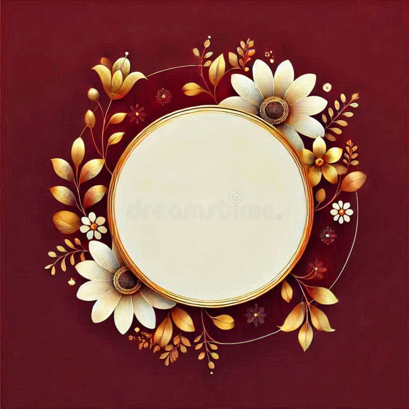 A Gold and Red Flowery Border with a White Circle in the Middle Stock ...