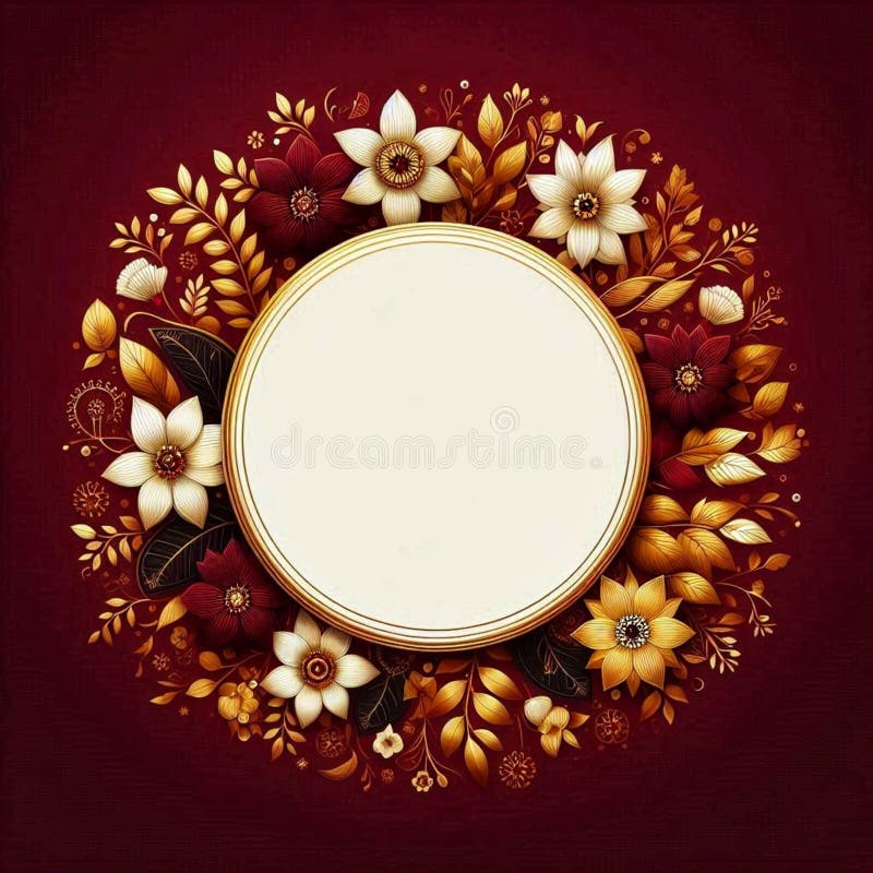 A Gold and Red Flowery Border with a White Circle in the Middle Stock ...