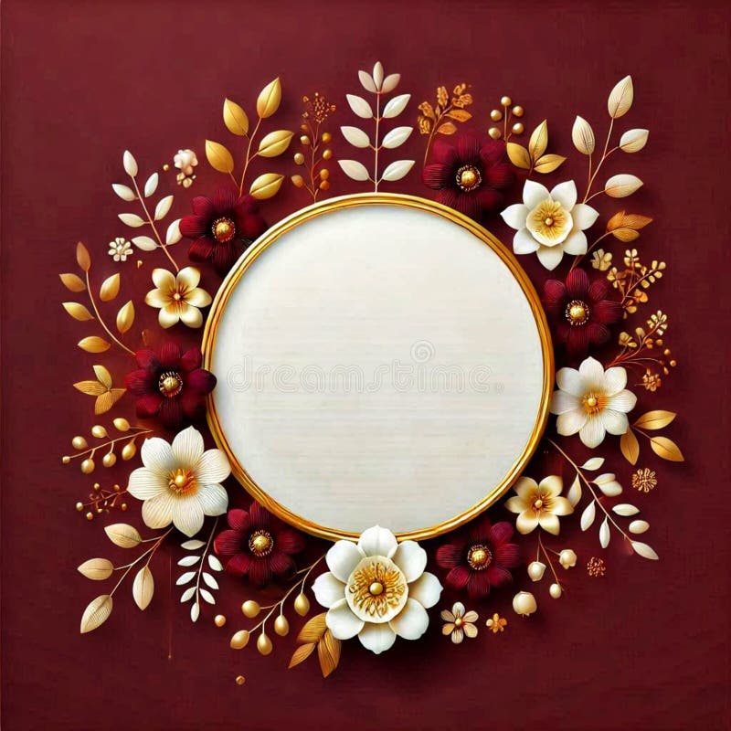 A Gold and Red Flowery Border with a White Circle in the Middle Stock ...