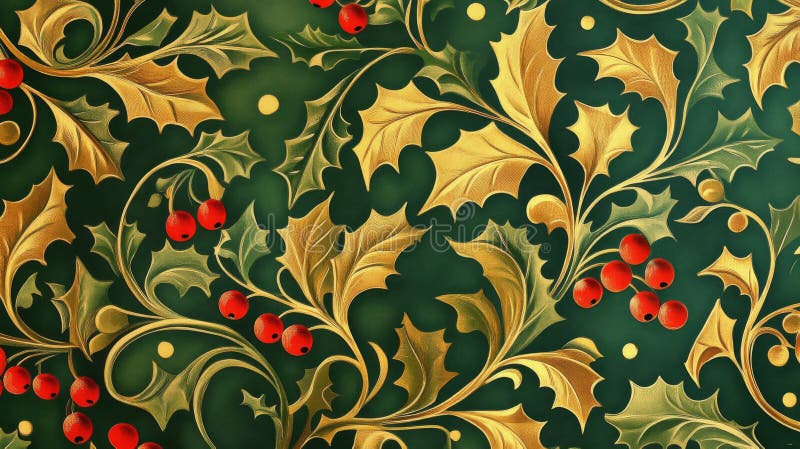 Gold and Red Holly Berry Festive Pattern Stock Illustration ...