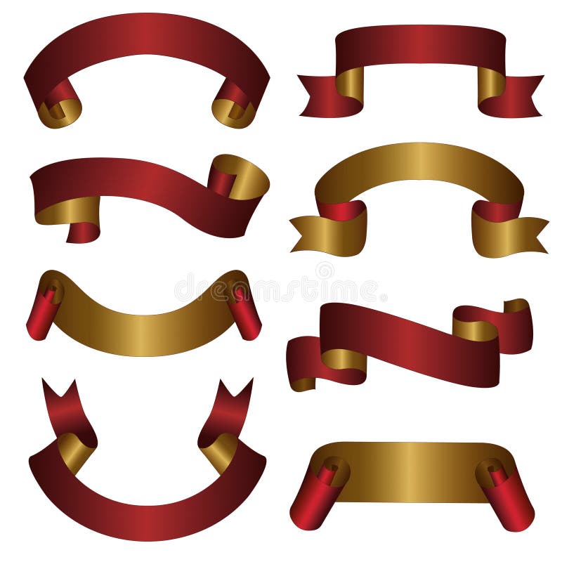 Red & Gold Ribbon Banner Basic Collection Set Stock Vector ...