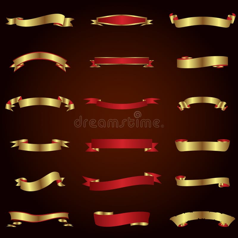 Gold and Red Ribbons Set stock vector. Illustration of christmas - 24416636