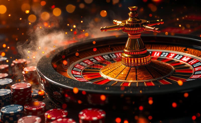 A Gold and Red Roulette Wheel with a Black Base Stock Photo - Image of ...