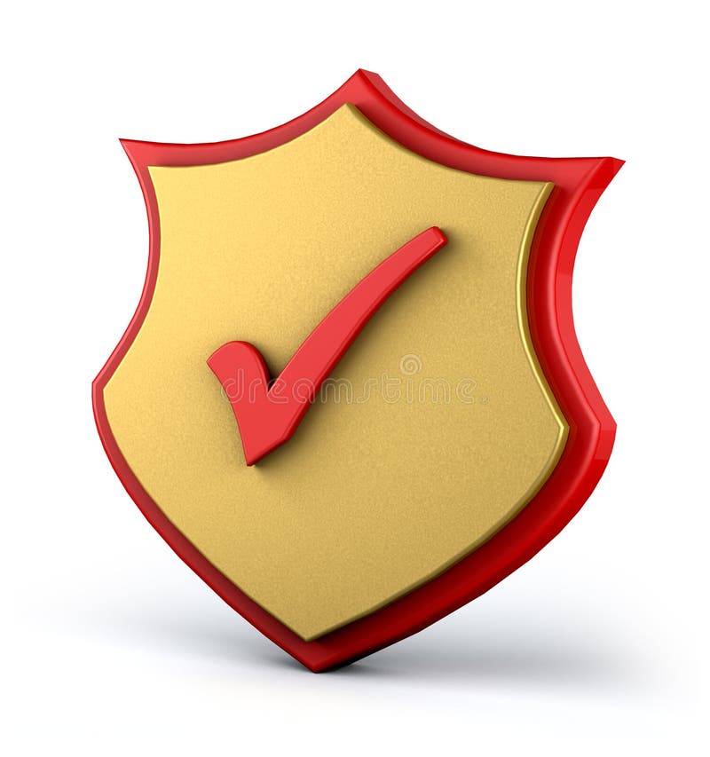 Gold And Red Shield With Golden Check Mark On White Background. Shield ...