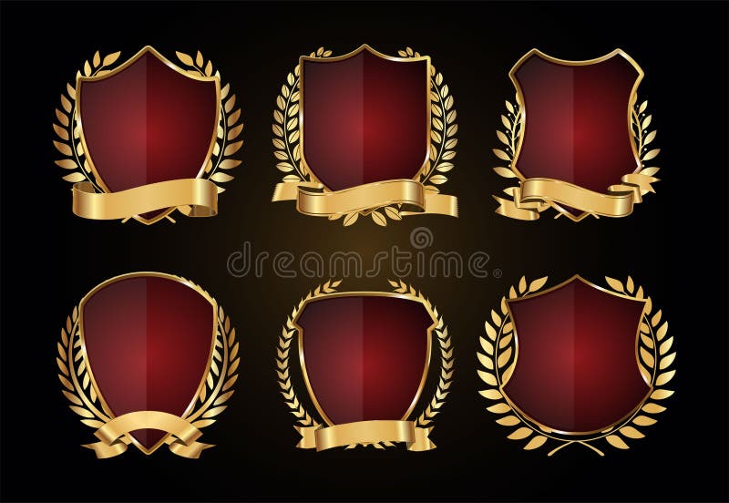 Gold and Red Shield and Laurel Wreath Collection Stock Vector ...