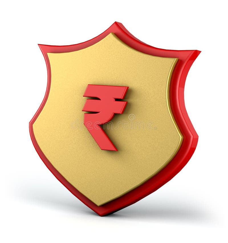 Gold and Red Shield with Red Rupee Icon on White Background. Shield ...