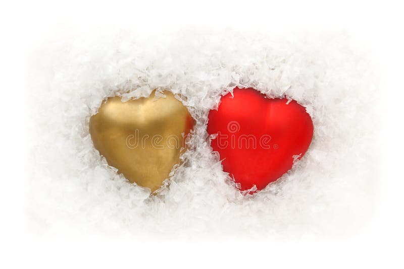 Red Heart in the Snow - White Background Stock Image - Image of ...