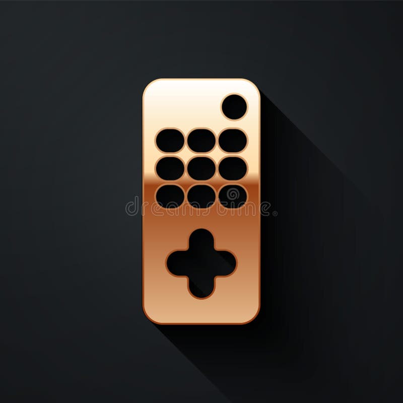 Gold Remote Control Icon Isolated on Black Background. Long Shadow ...