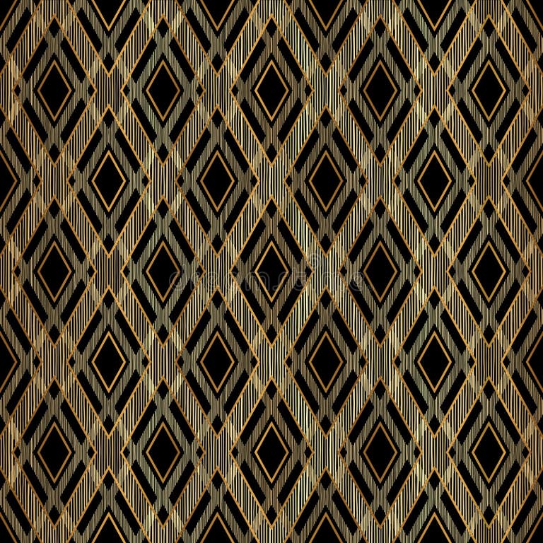 Gold Rhombus Seamless Pattern on Black Background Stock Vector ...