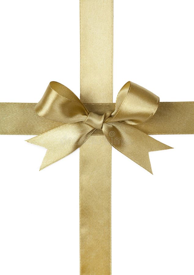 Gold Ribbon with Bow Isolated on White Stock Photo - Image of shopping ...