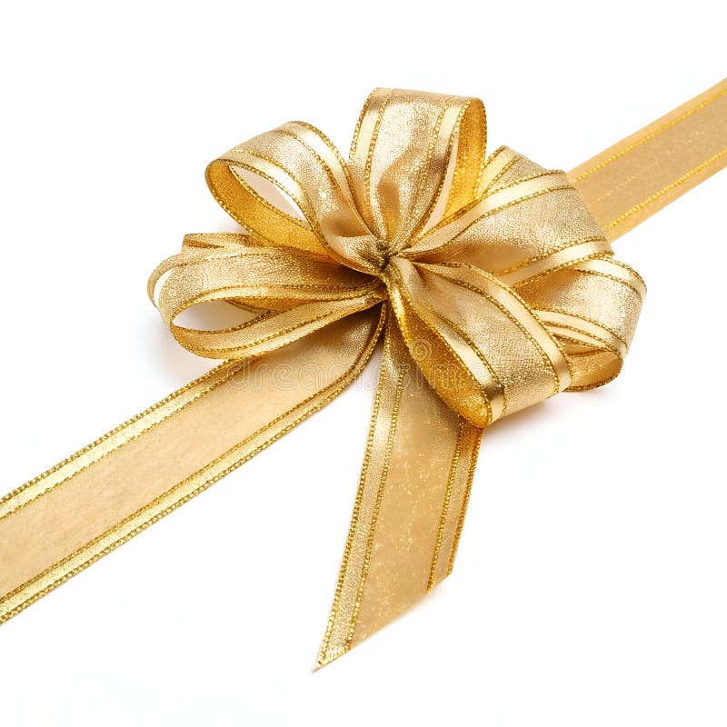 Gold Ribbon Bow Isolated on White Background Stock Illustration ...