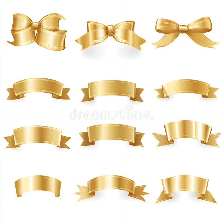 Gold Ribbon Bows Banners Elegant Design Elements Stock Illustration ...
