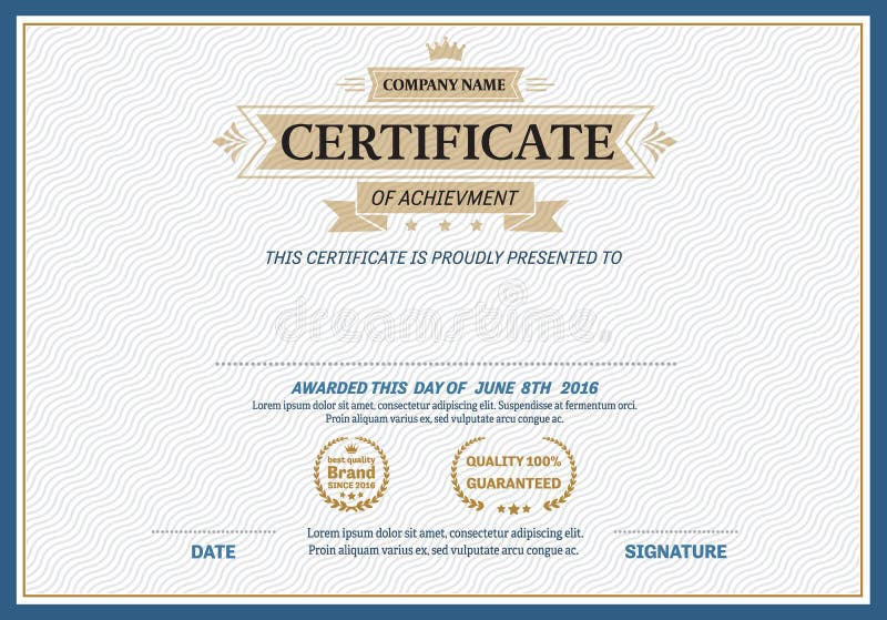 Gold Ribbon Certificate Diploma Template Vector Illustration Stock ...