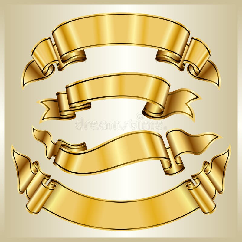 Gold ribbon collection stock vector. Illustration of shape - 13412845
