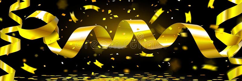 A Gold Ribbon with Gold Confetti Falling from it Stock Illustration ...