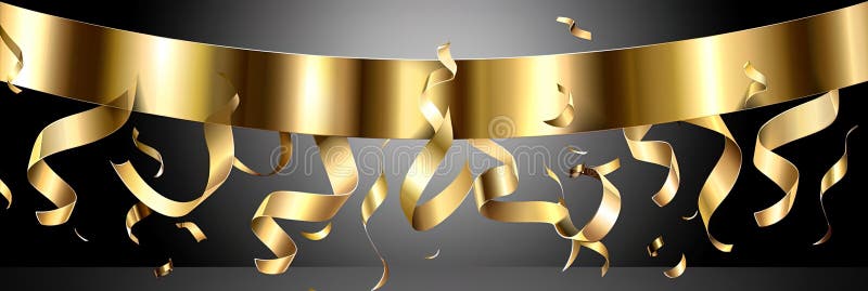 A Gold Ribbon with Gold Confetti Falling from it Stock Illustration ...
