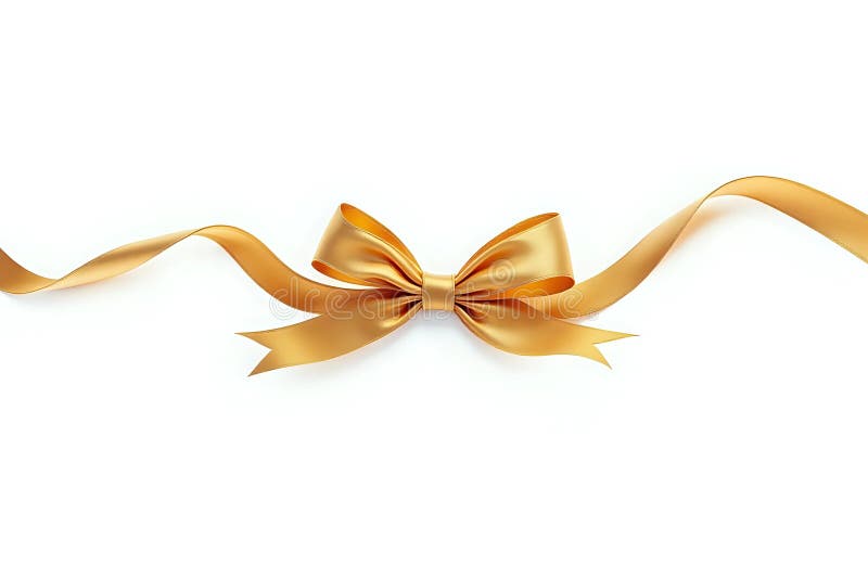 Gold Ribbon Satin Bow Curly Scroll Isolated on White Background with ...