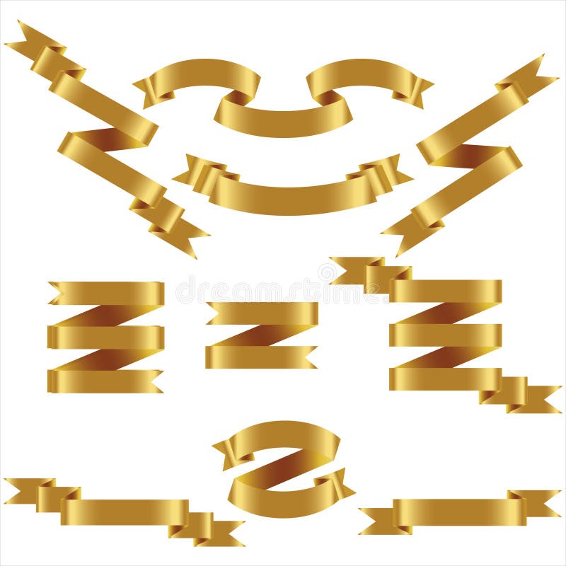 Gold Ribbon Set in Isolated White Background, Vector Illustration Stock ...