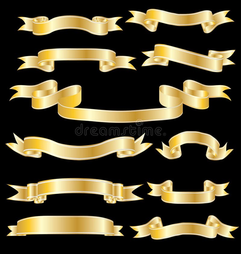 Gold ribbon collection stock vector. Illustration of element - 13567752