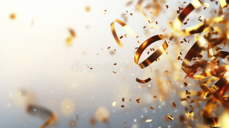Gold Ribbons Confetti Falling Festive Celebration Scene Stock Photos ...