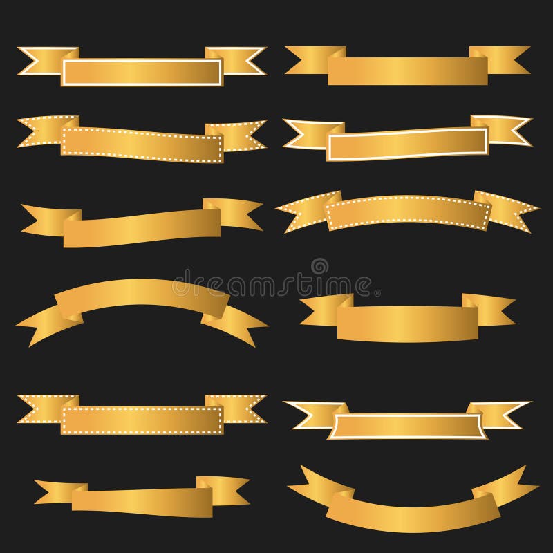 Gold Ribbons Template. Ribbons Banners in Simple Flat Design Stock ...