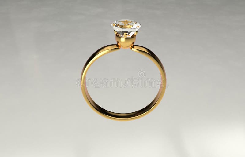Gold Ring with Diamond Front View Stock Illustration - Illustration of ...