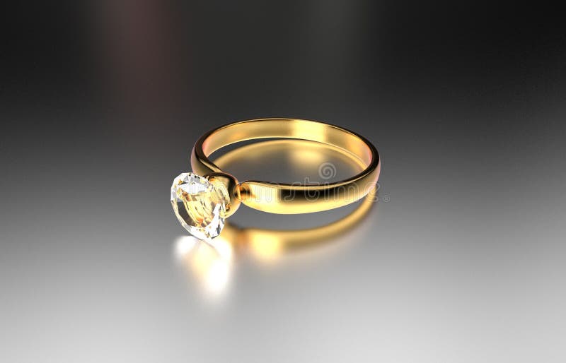 Gold Ring with Diamond Perspective View Stock Image - Image of ...
