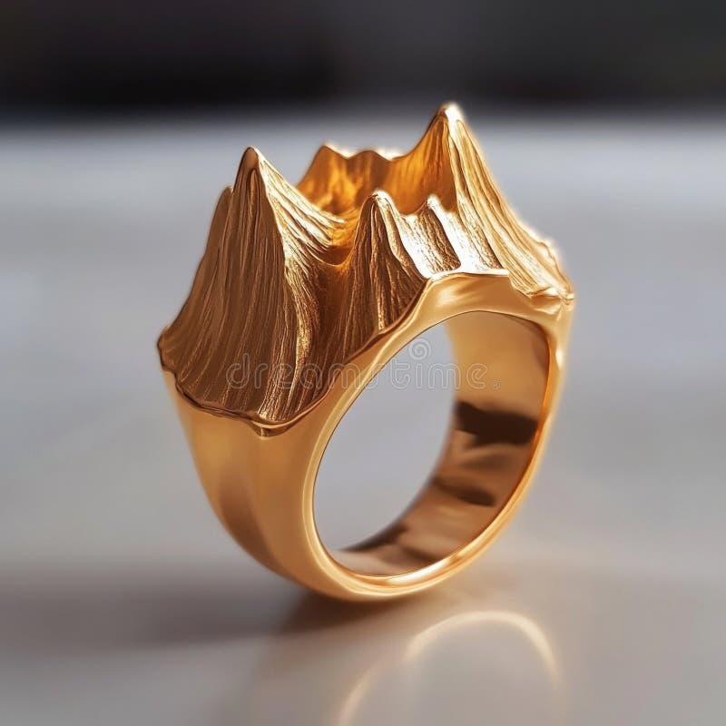 Elegant Gold Ring with Mountain Peaks Design on Smooth Surface Stock ...