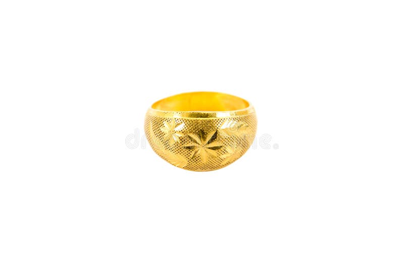 Gold Ring Isolated on White Background. Carving Gold Ring with Flowers ...