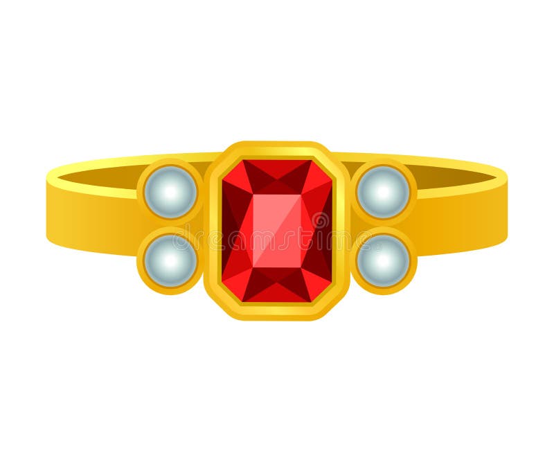 Gold Ring with a Large Ruby. Vector Illustration on White Background ...