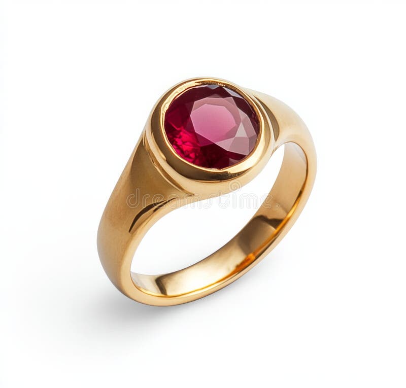 Gold Ring with Oval Ruby Gemstone on White Background Stock Photo ...
