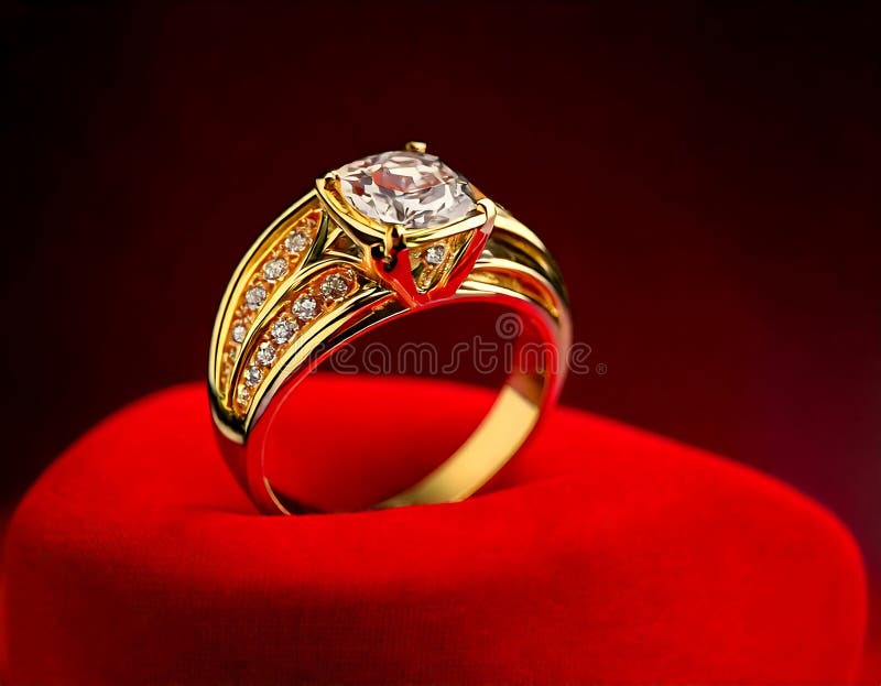 A Gold Ring on a Red Display Stand Stock Image - Image of statement ...