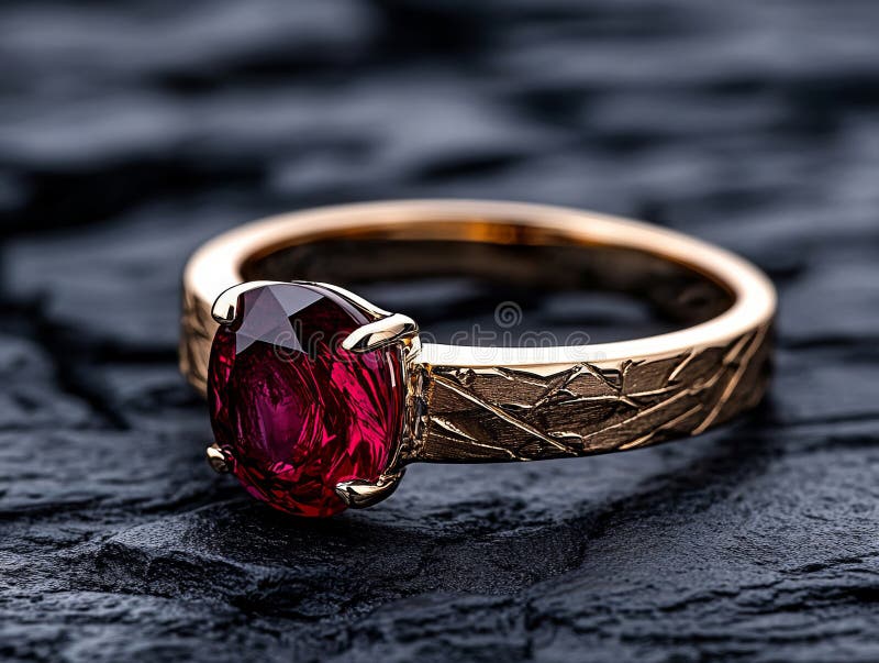 A Gold Ring with a Red Stone on a Black Surface Stock Photo - Image of ...