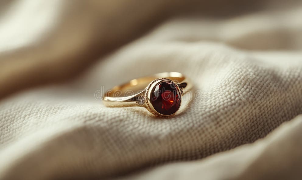 A Gold Ring with a Red Stone in the Center Stock Photo - Image of love ...