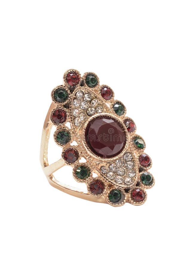 Gold Ring with a Red Stone on a White Background Stock Photo - Image of ...
