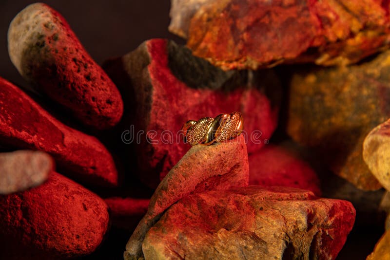 A Gold Ring with Rocks in the River Background Stock Photo - Image of ...