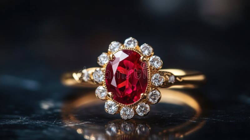 Gold Ring with Ruby & Diamonds Stock Image - Image of statement, ruby: 370870127