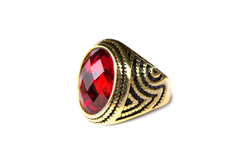 Gold Ring with Ruby Isolated on White Background Stock Photo - Image of ...