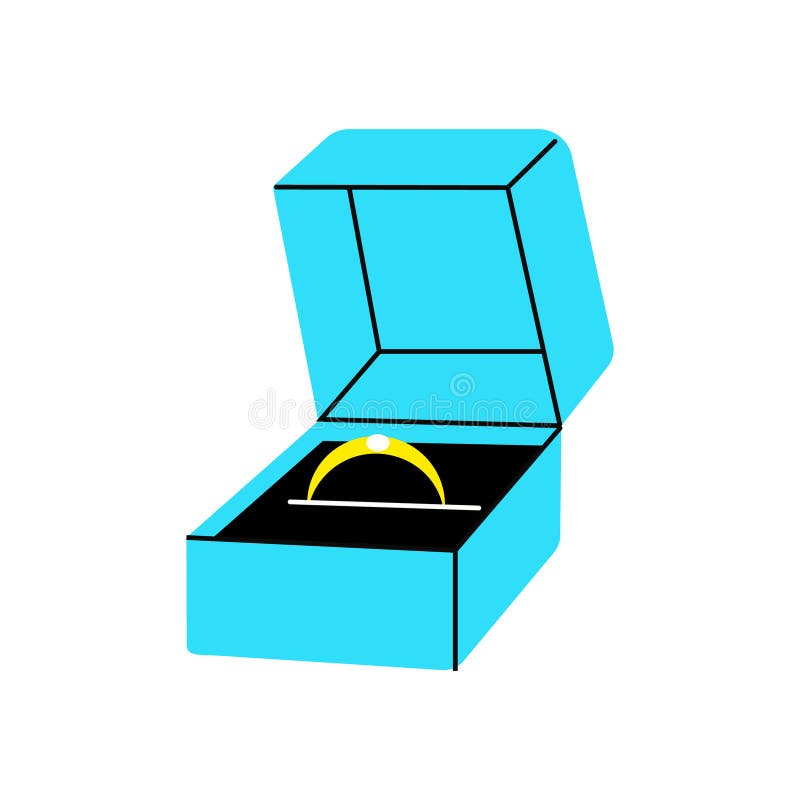 A Gold Ring with a Single Diamond Sits Inside an Open Blue Box. Stock ...