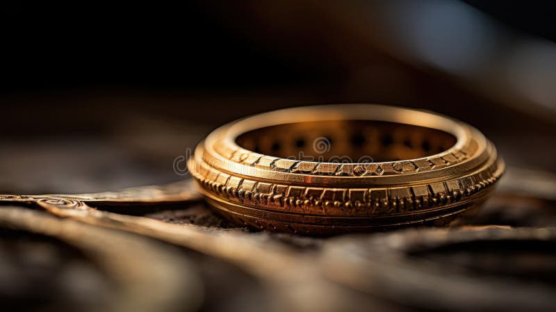 A Gold Ring Sitting on a Table, AI Stock Image - Image of single ...
