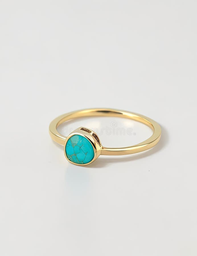 Gold Ring with Turquoise Gemstone on a White Background Stock ...
