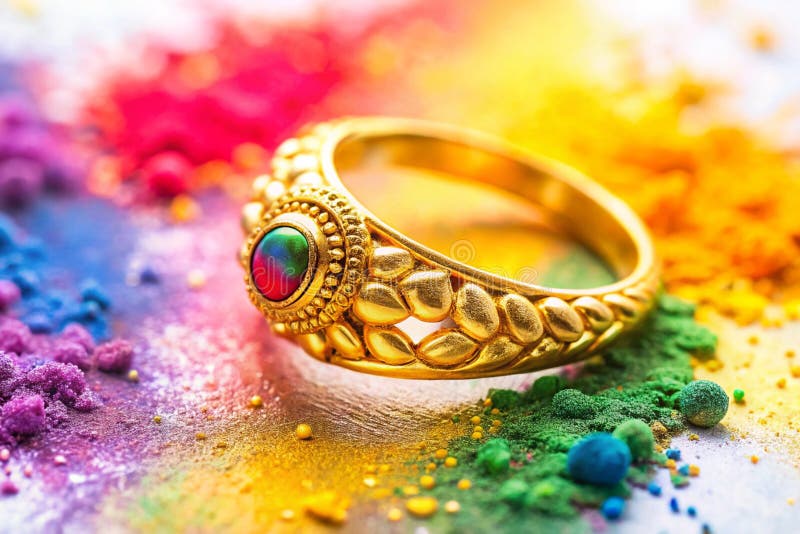 Gold Ring with Vibrant Holi Color Gula Stock Illustration ...