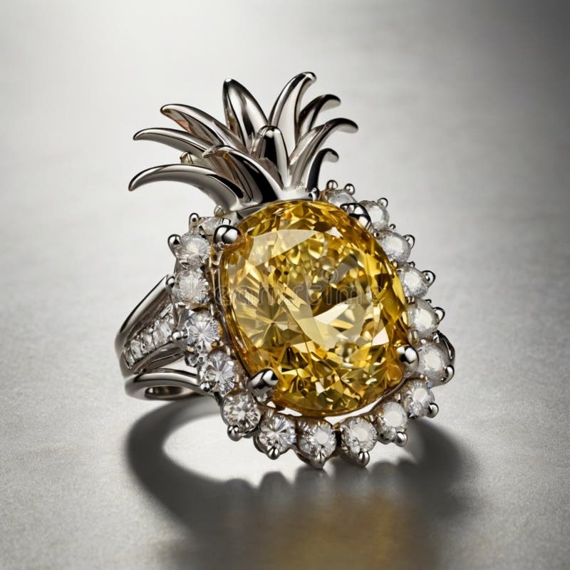 Gold Ring in White Gold in the Shape of a Pineapple with a Large ...