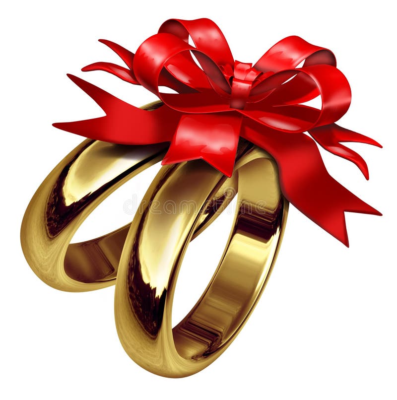 Gold Rings with Red Bow and Ribbon Stock Illustration - Illustration of ...