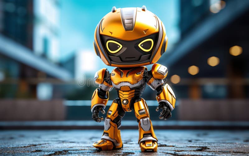 Gold Robot Figure with City Background. Created by Generative ...